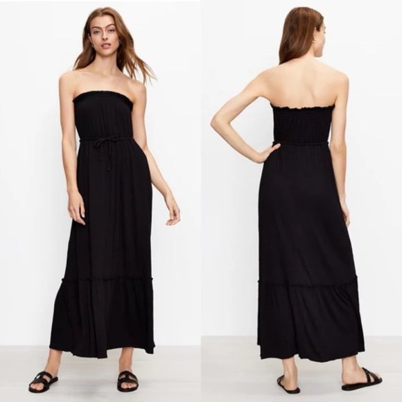 LOFT | Dresses | Loft Strapless Drawstring Maxi Dress Black New Medium ...